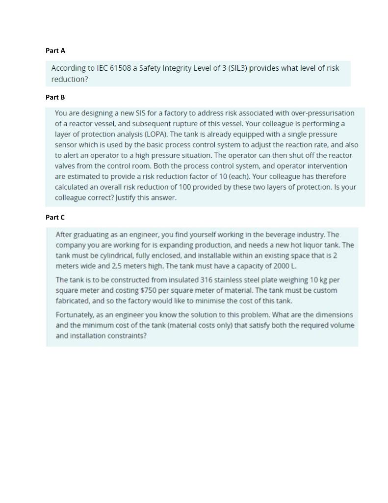 Solved According to IEC 61508 a Safety Integrity Level of 3 | Chegg.com