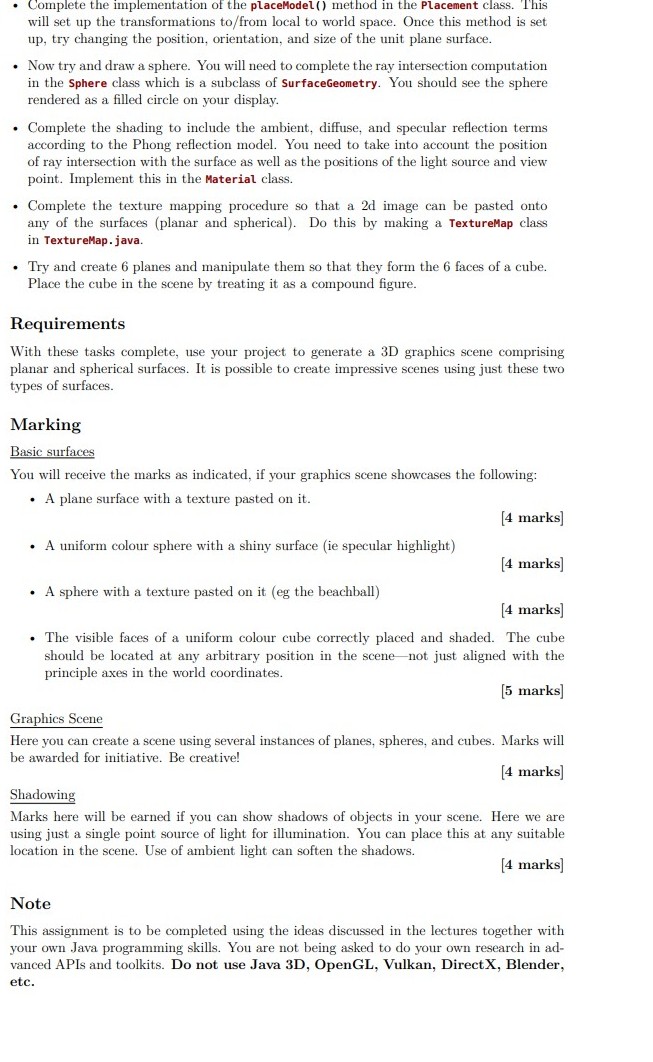 Solved *Help me finish off this Java 3D renderer | Chegg.com