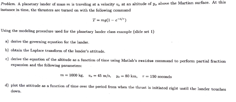 Solved Problem. A planetary lander of mass m ﻿is traveling | Chegg.com