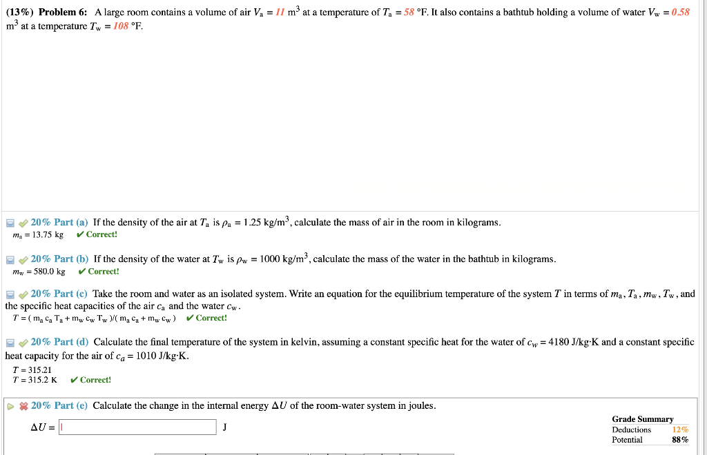 Solved (13\%) Problem 6: A large room contains a volume of | Chegg.com