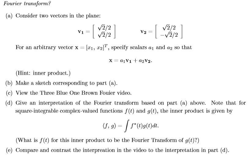 Solved Fourier transform? (a) Consider two vectors in the | Chegg.com
