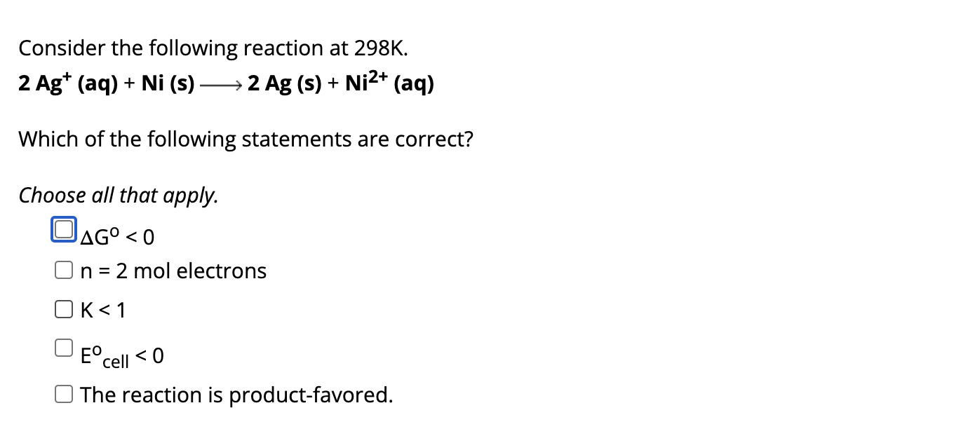 Solved Consider the following reaction at 298 K. | Chegg.com