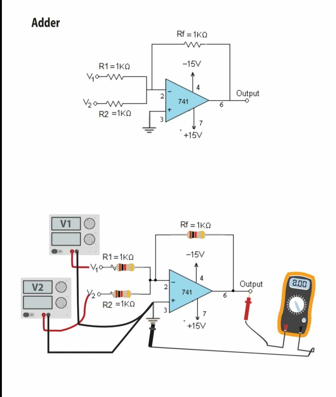 AIM: Design and verify the operations of op amp adder | Chegg.com
