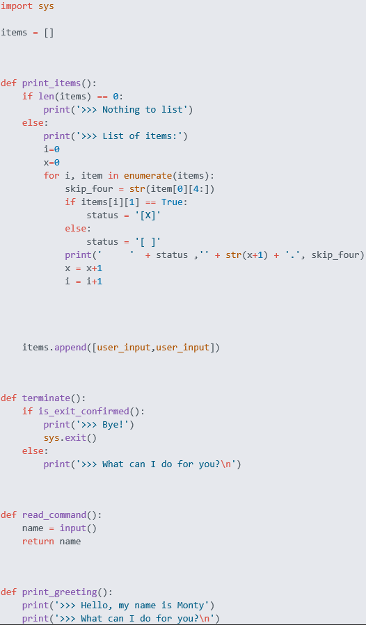 Solved import sys tems =[] items.append([user_input, | Chegg.com