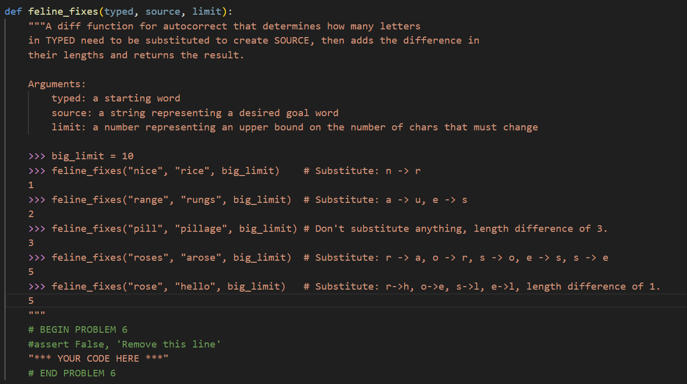 Solved def feline_fixes(typed, source, limit): "" A diff | Chegg.com