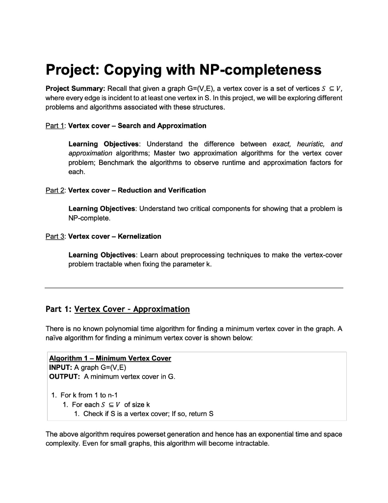 Project: Copying with NP-completeness Project | Chegg.com