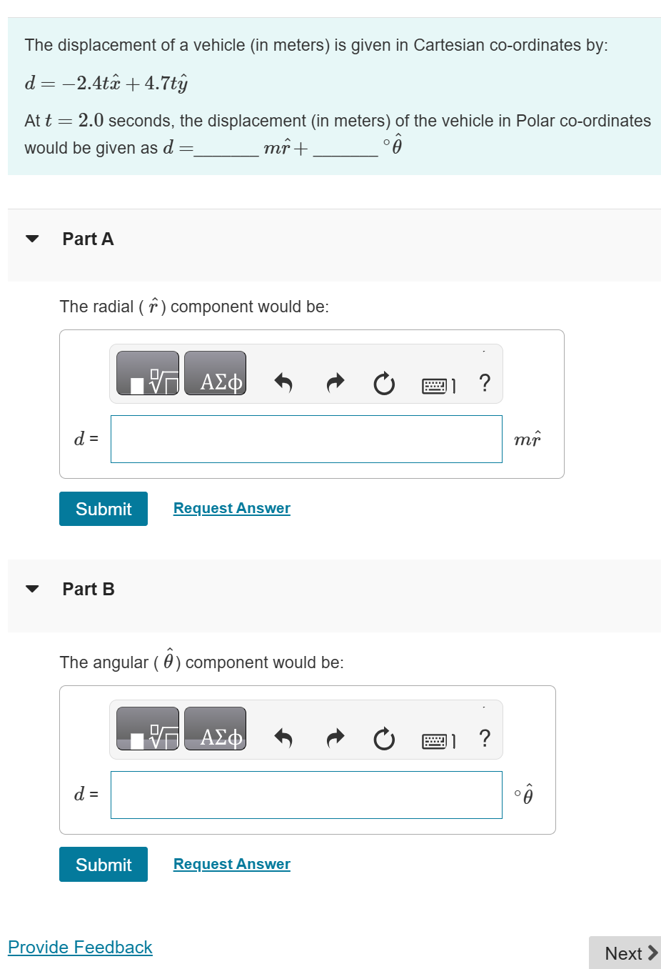 Solved The displacement of a vehicle (in meters) ﻿is given | Chegg.com