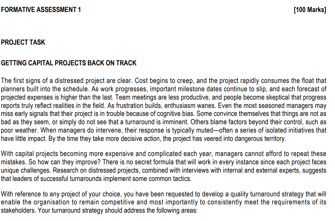 Solved GETTING CAPITAL PROJECTS BACK ON TRACK The first | Chegg.com