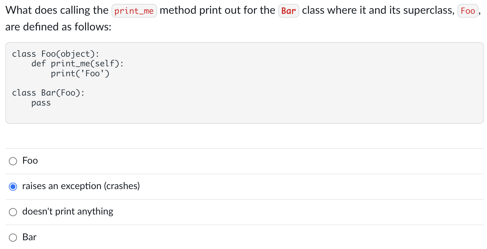 Solved What does calling the method print out for the class | Chegg.com