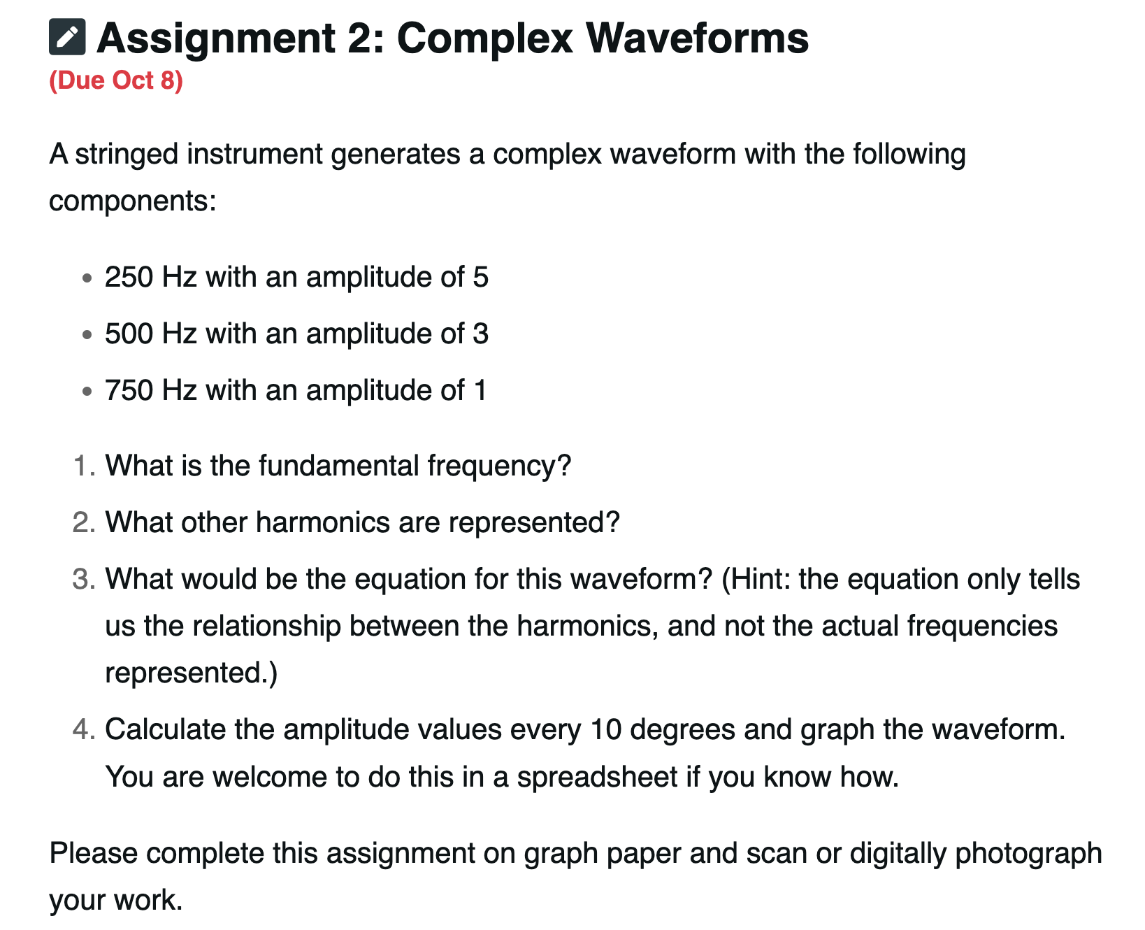 Solved Assignment 2: Complex Waveforms (Due Oct 8) A | Chegg.com