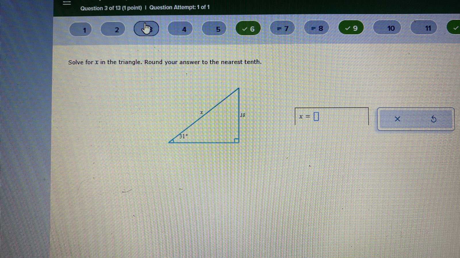 Solved Solve for x ﻿in the triangle. Round your answer to | Chegg.com