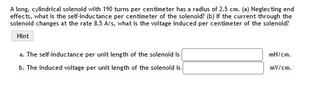 Solved A long, cylindrical solenoid with 190 turns per | Chegg.com