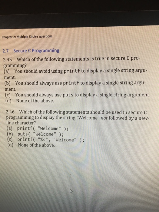 Solved Chapter 2: Multiple Choice questions 2.7 Secure C | Chegg.com