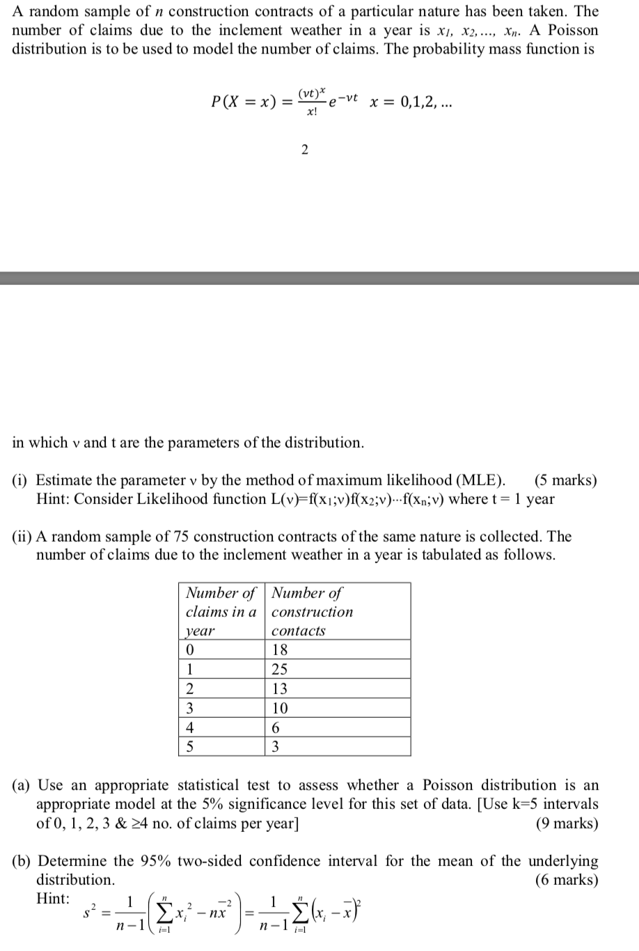Solved A random sample of n construction contracts of a | Chegg.com