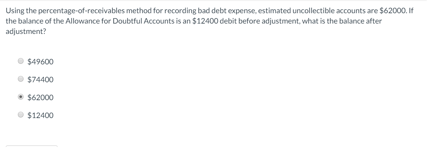 Solved Using the percentage-of-receivables method for | Chegg.com