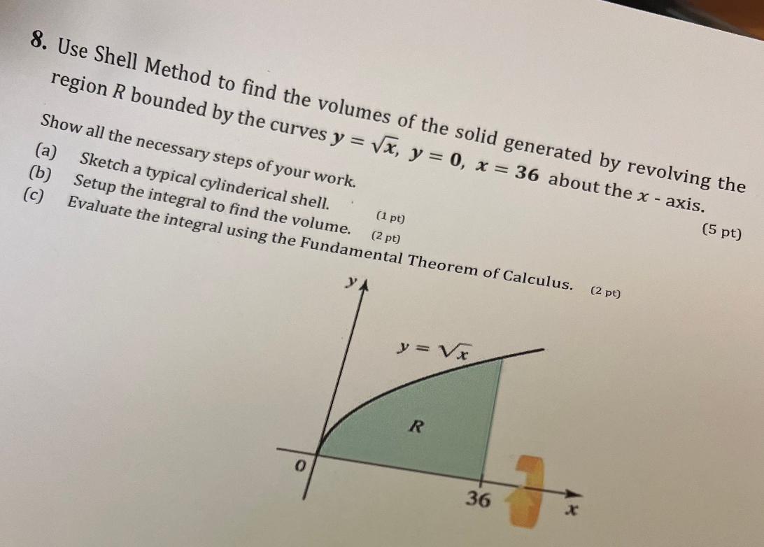 Solved 8. Use Shell Method to find the volumes of the solid | Chegg.com