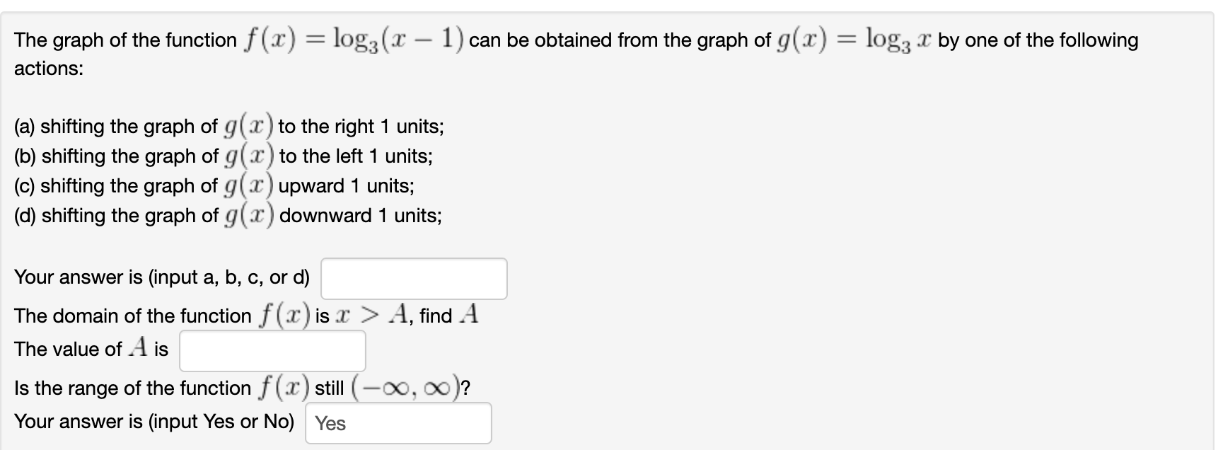 Solved The graph of the function f(x)=log3(x−1) can be | Chegg.com