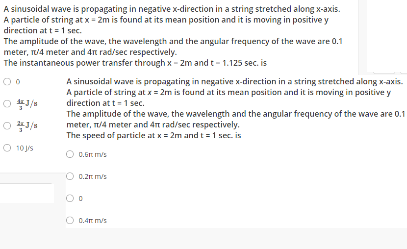 Solved A sinusoidal wave is propagating in negative | Chegg.com