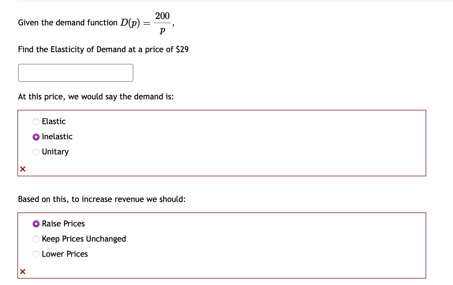 Solved Given the demand function D(p)=p200, Find the | Chegg.com