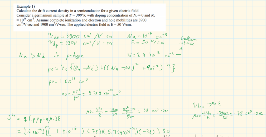 Solved Example 1) Calculate the drift current density in a | Chegg.com