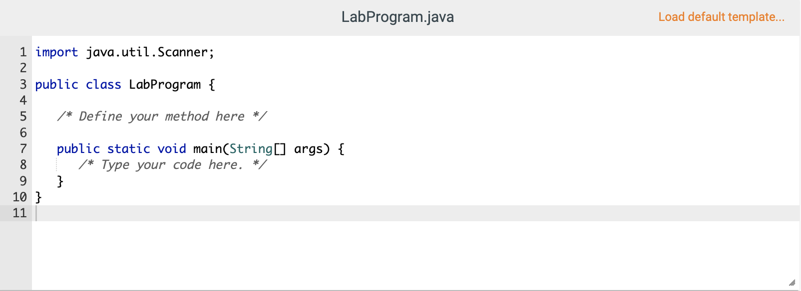 LabProgram.javaLoad default template...1 import java.util.Scanner;23 public class LabProgram {45 ...