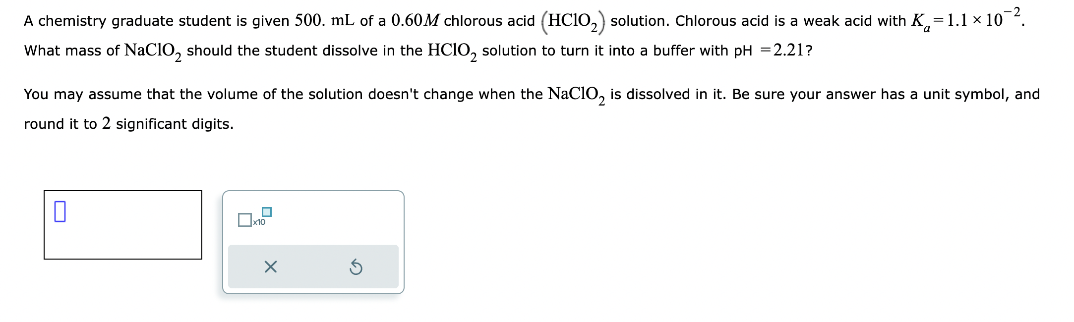 Solved A chemistry graduate student is given 500.mL of a | Chegg.com