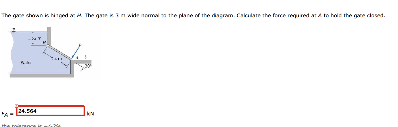 Solved The gate shown is hinged at H. The gate is 3 m wide | Chegg.com