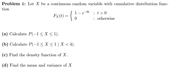 Solved Problem 1 Let X Be A Continuous Random Variable With