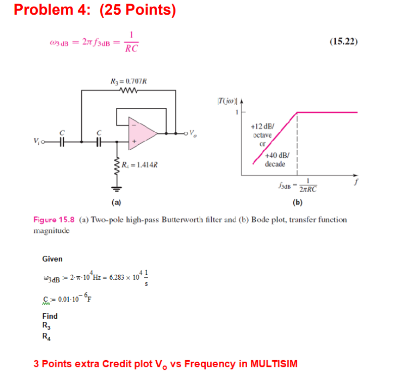 Solved Problem 4: (25 Points) W3 dB = 271 f3dB (15.22) RC Rz | Chegg.com