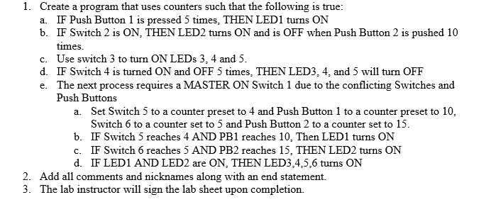 Solved 1. Create a program that uses counters such that the | Chegg.com