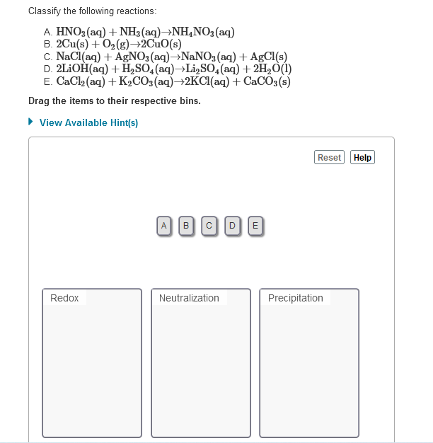 Solved Classify the following reactions: | Chegg.com