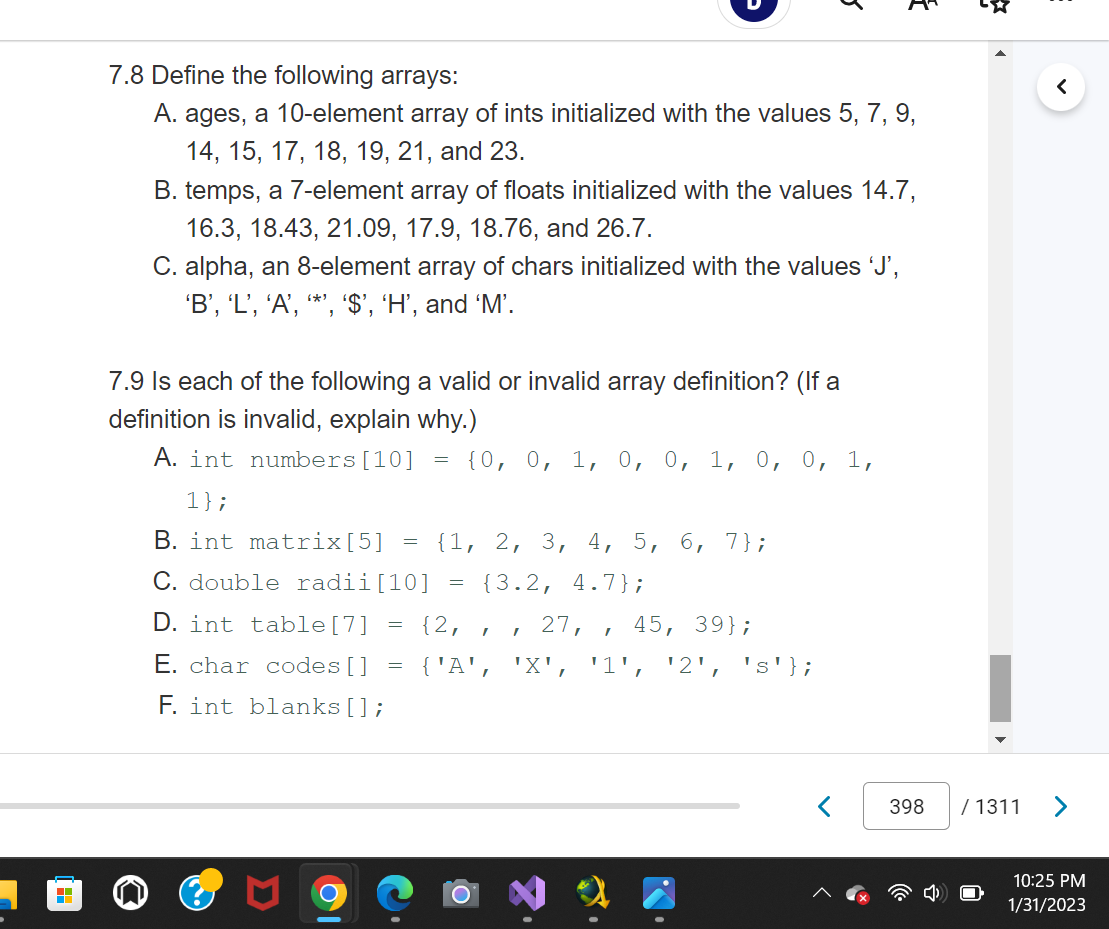 Solved 7.8 Define the following arrays: A. ages, a | Chegg.com