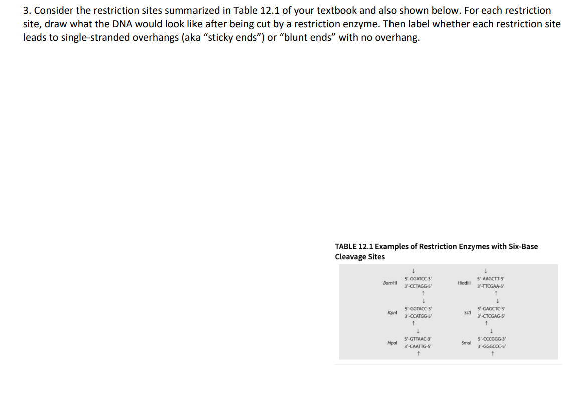 Solved Consider the restriction sites summarized in Table | Chegg.com