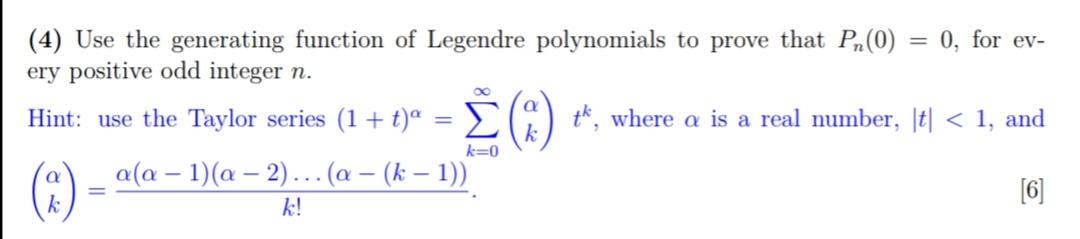 Solved (4) Use the generating function of Legendre | Chegg.com