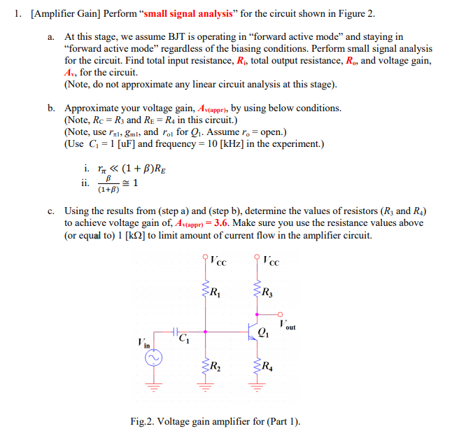 Solved 1. [Amplifier Gain] Perform “small signal analysis” | Chegg.com