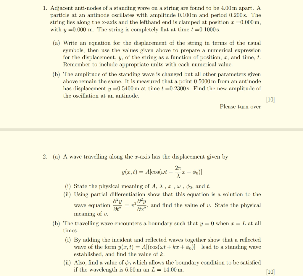 Solved 1. Adjacent anti-nodes of a standing wave on a string | Chegg.com