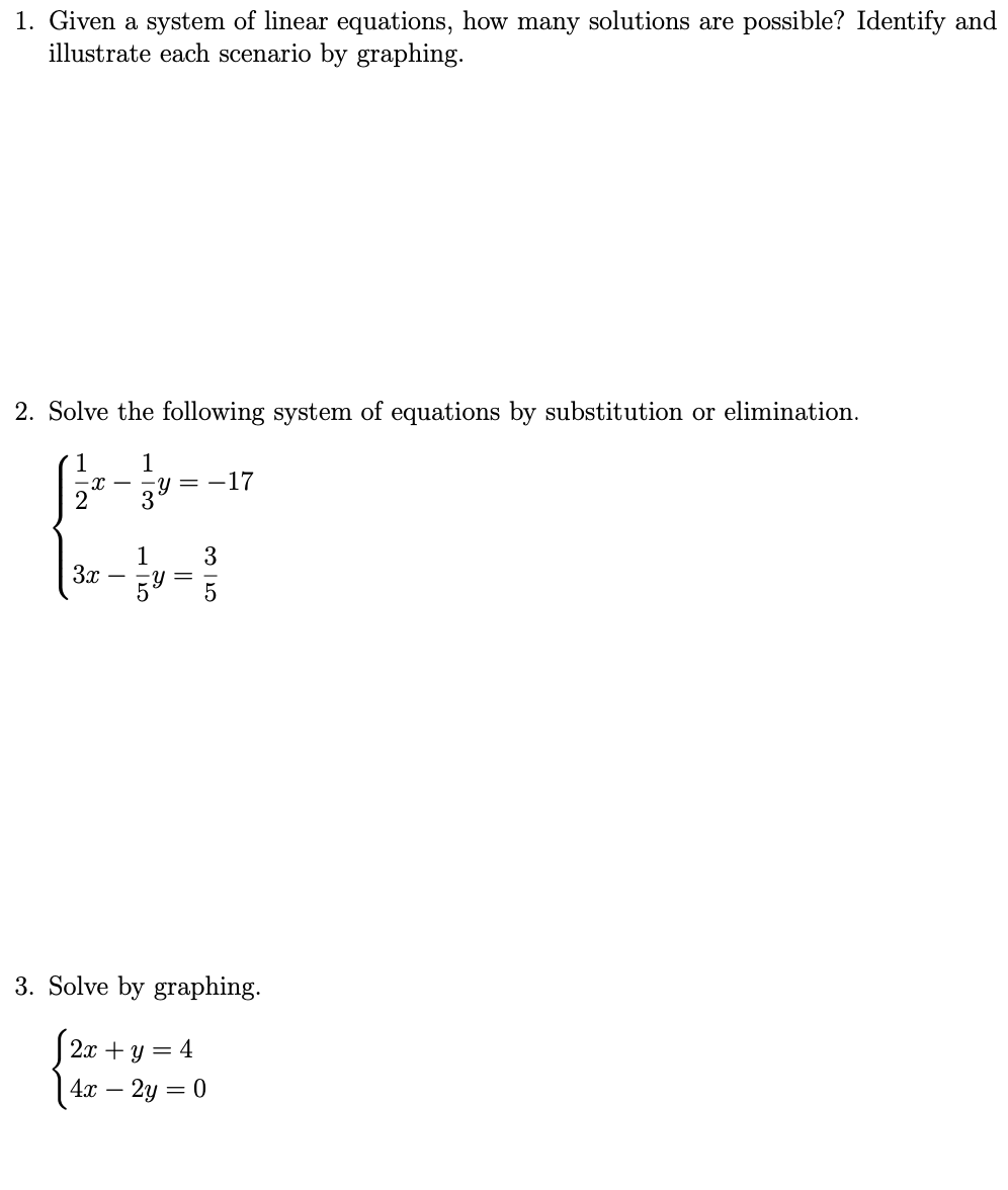 Solved 1. Given a system of linear equations, how many | Chegg.com