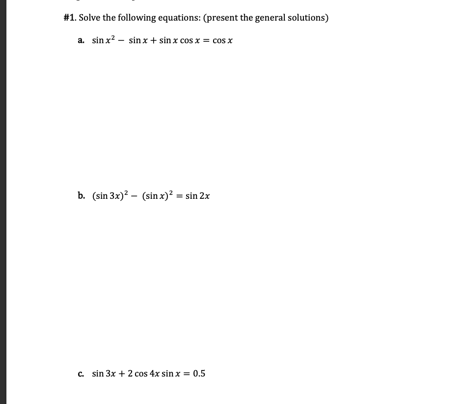 Solved \#1. Solve the following equations: (present the | Chegg.com