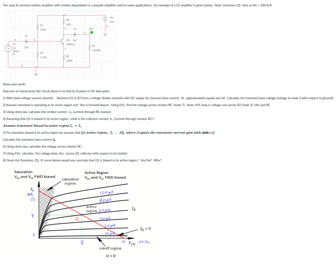 Solved The class A common emitter amplifier with emitter | Chegg.com