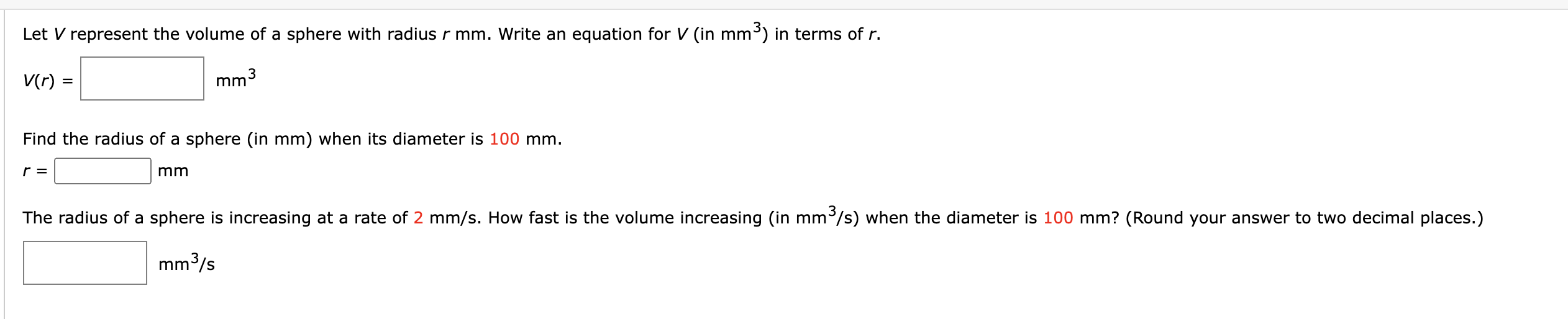 Solved Let V represent the volume of a sphere with radius r | Chegg.com