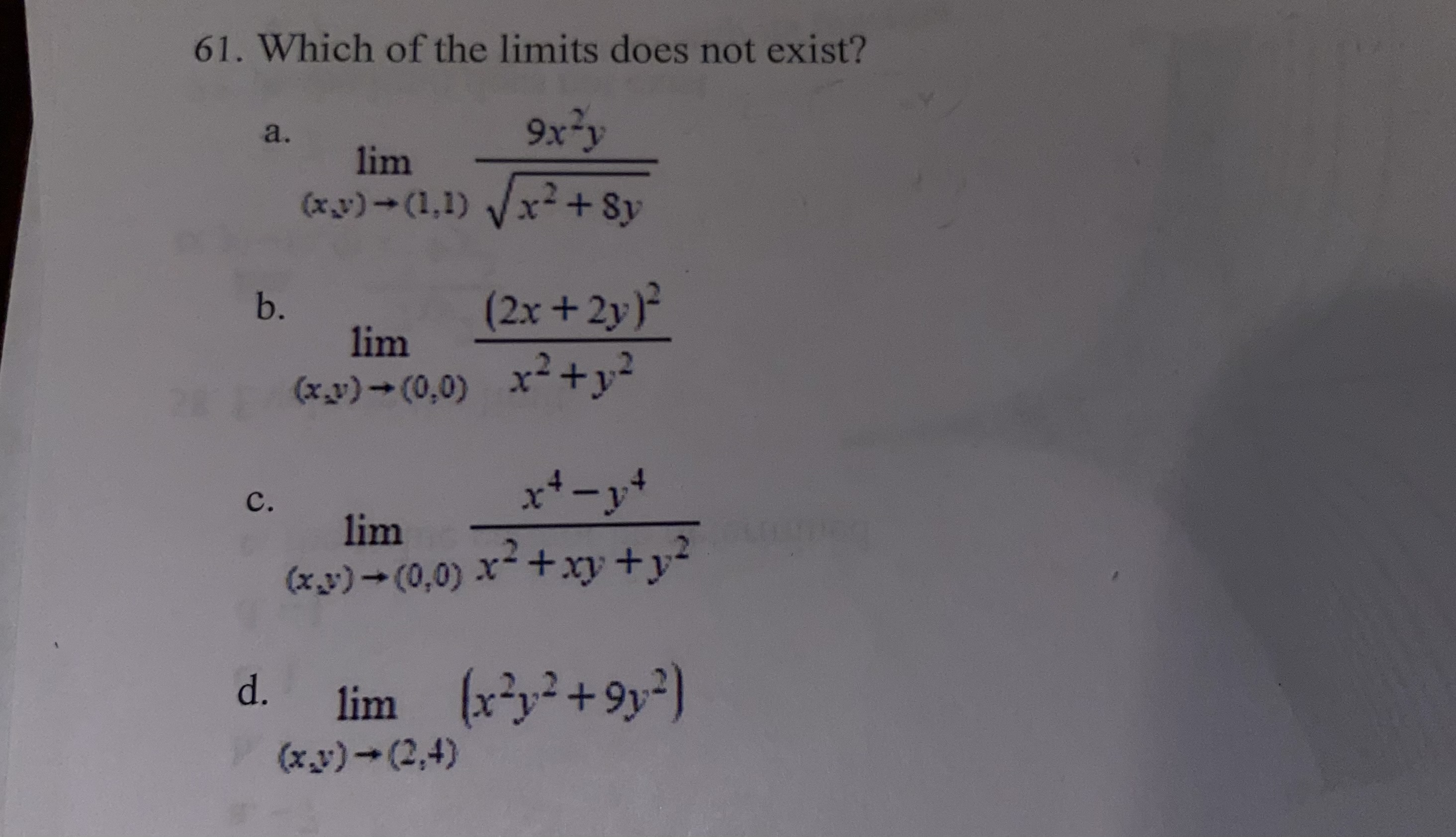 Solved 61. Which of the limits does not exist? a. | Chegg.com Solved 61. Which of the limits does not exist? a. | Chegg.com