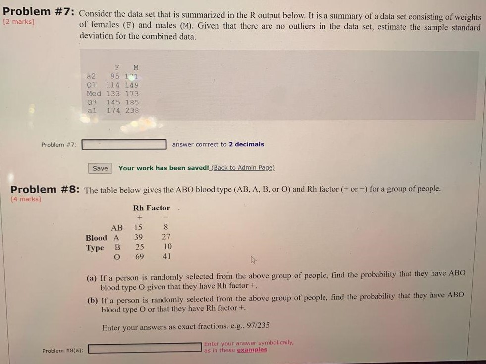 Solved Problem #7: Consider the data set that is summarized | Chegg.com