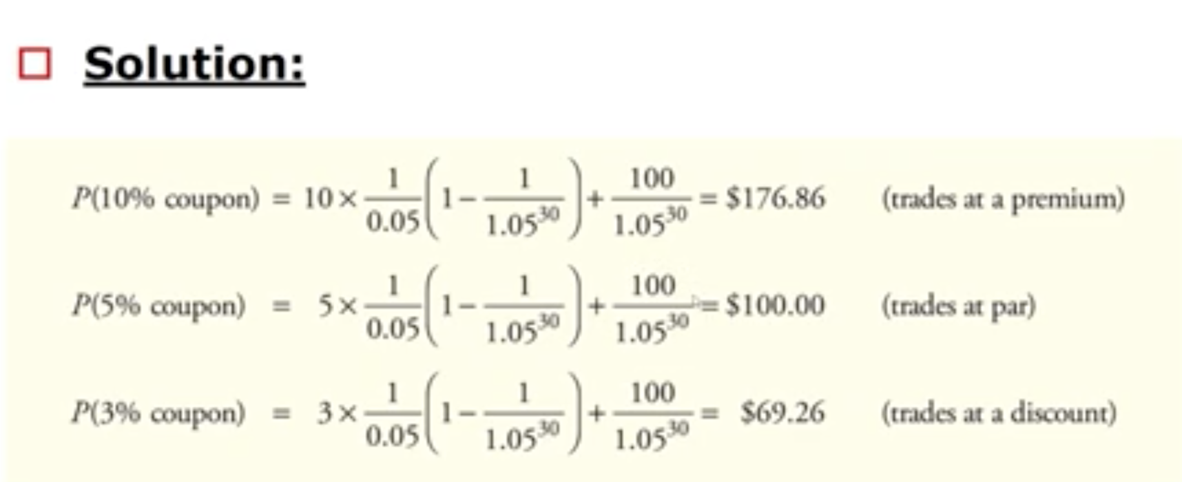 Solved Example 6: Determining the Discount or Premium of a | Chegg.com