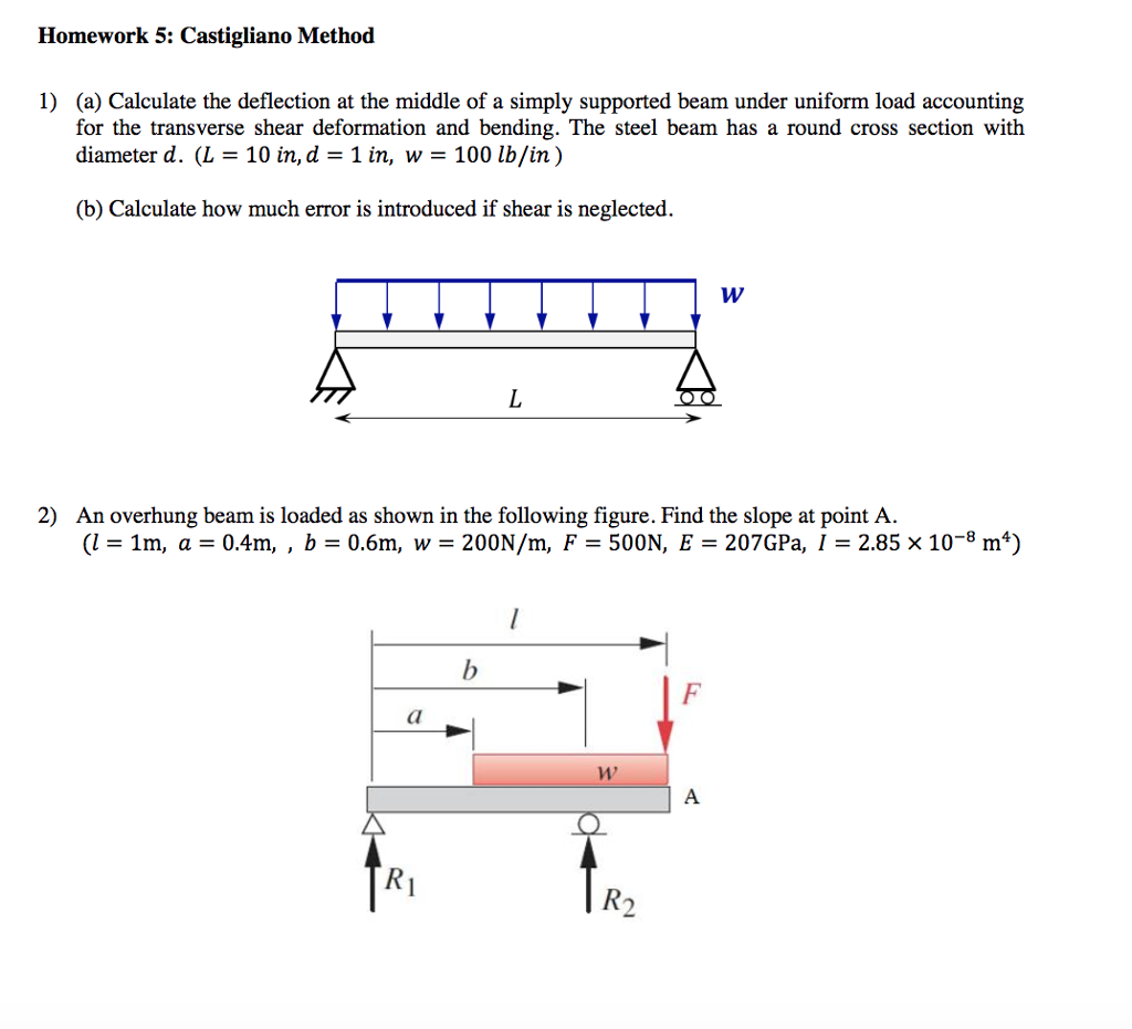 Solved Homework 5: Castigliano Method 1) (a) Calculate the | Chegg.com
