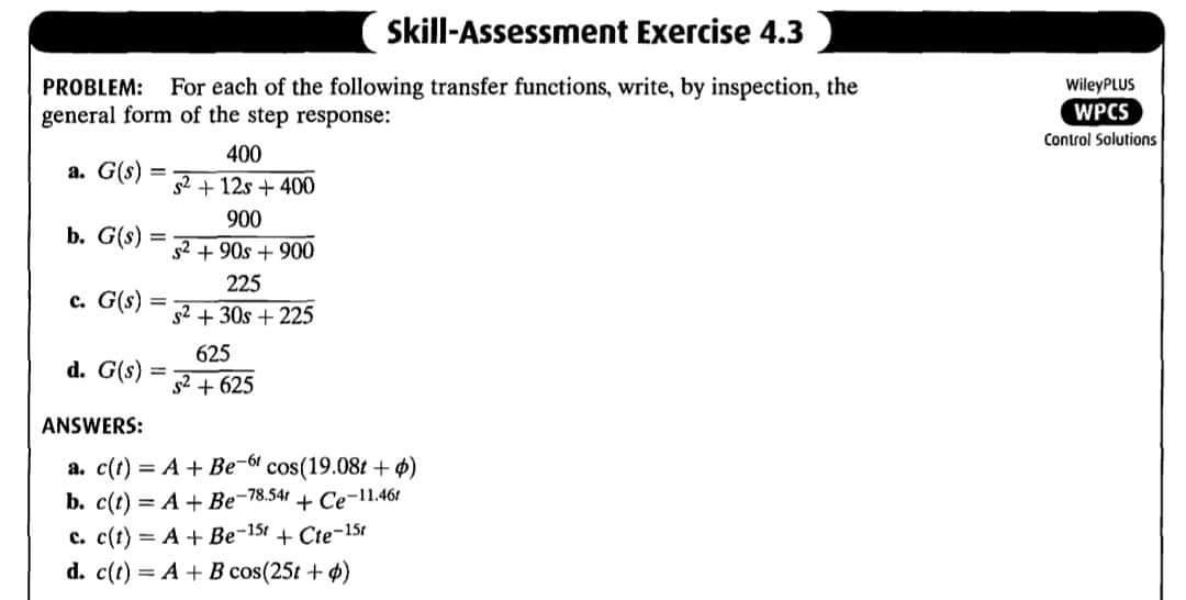 Solved WileyPLUS WPCS Control Solutions b. G(s) | Chegg.com