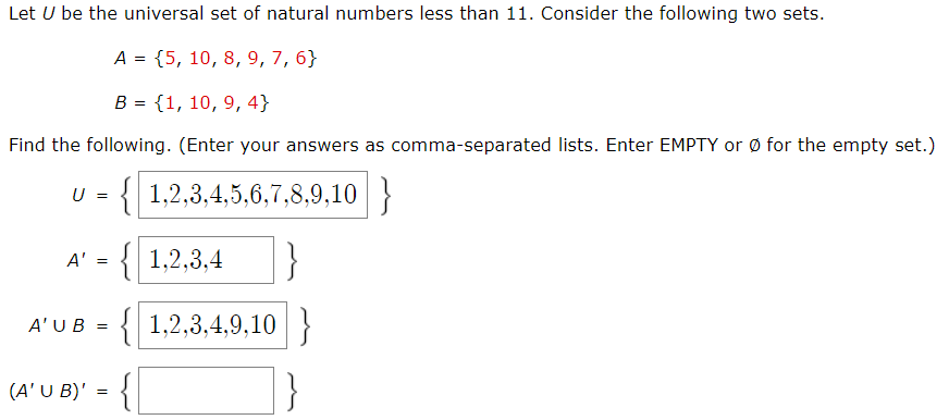 Solved Let U ﻿be the universal set of natural numbers less | Chegg.com