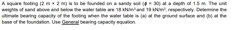Solved A square footing (2 m×2 m) is to be founded on a | Chegg.com