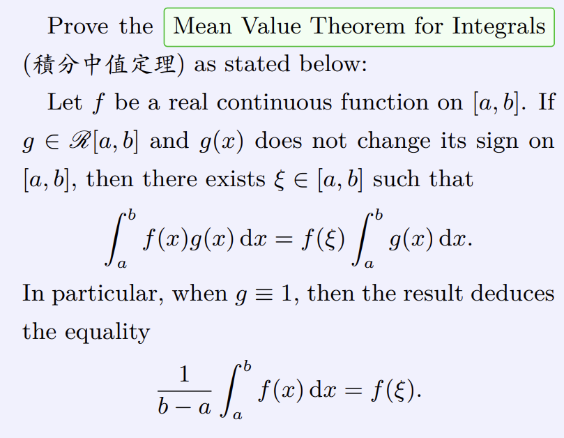 Solved Prove The Mean Value Theorem For Integrals積分中值定理