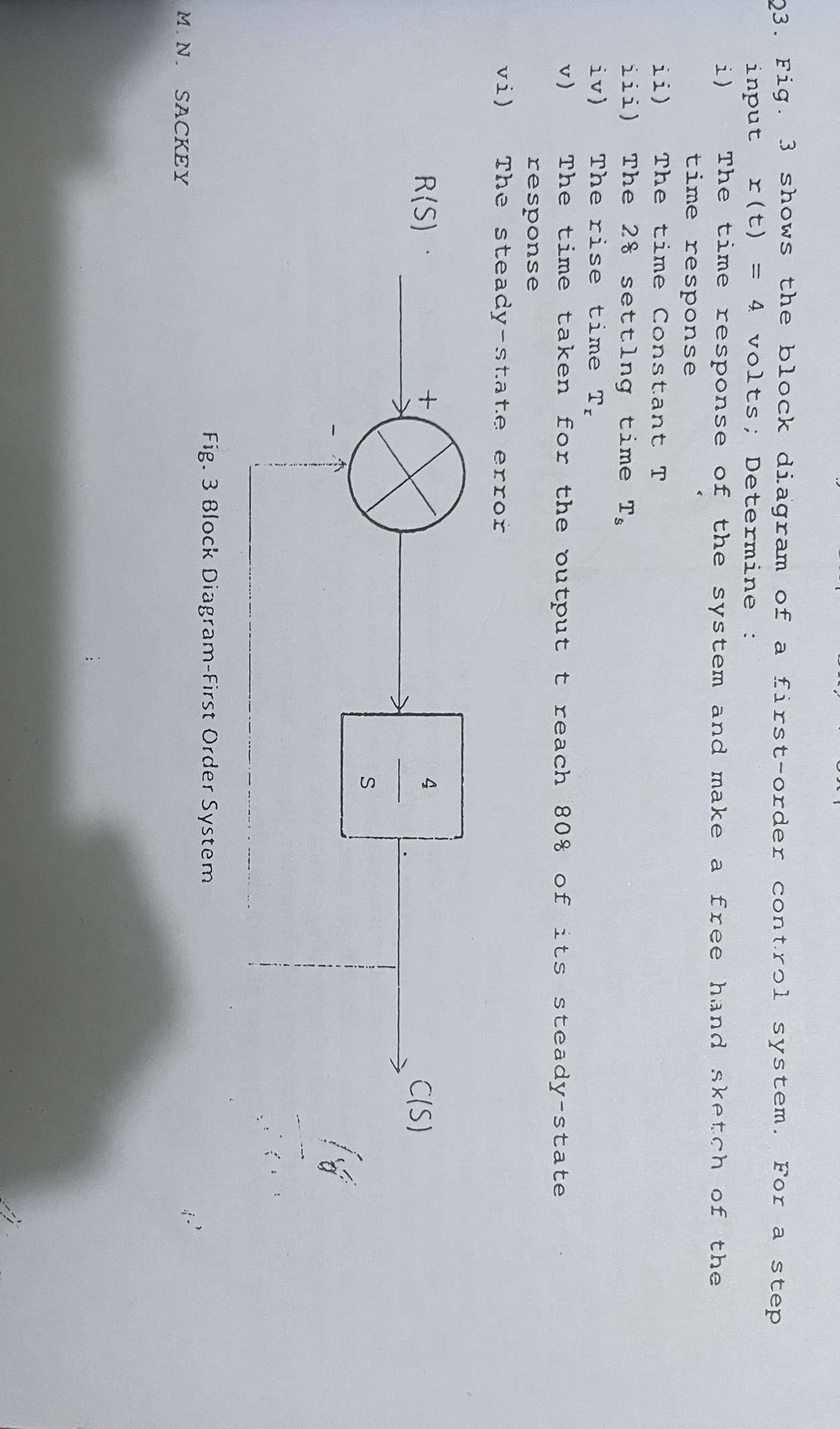 23. Eig. 3 shows the block diagram of a first-order | Chegg.com