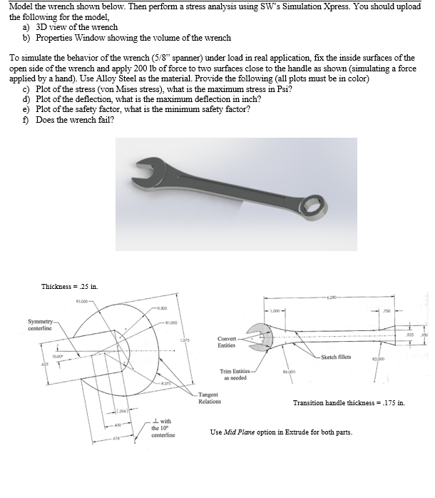 Solved Model the wrench shown below. Then perform a stress | Chegg.com